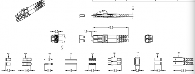 Mini LC Duplex Fiber Optic Connector 5.25mm Pitch Easy Assembly Compact ...
