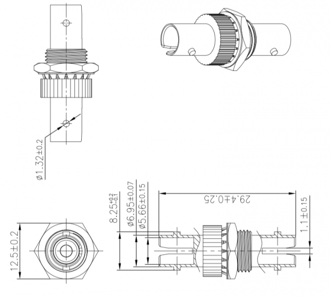 Zinc Alloy ST To ST Simplex Fiber Optic Cable Adapter